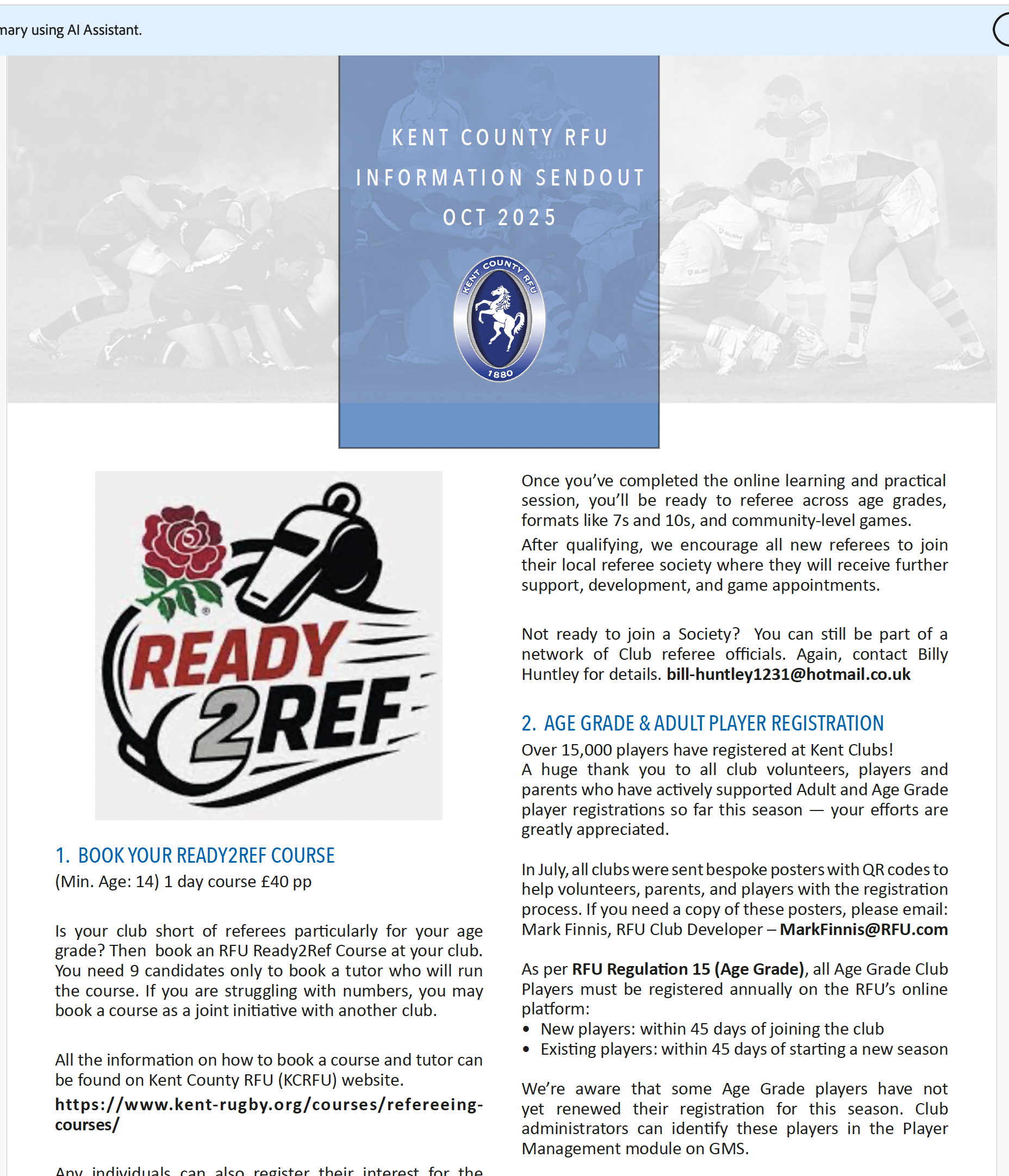 Kent County RFU » Monthly Information Sendout Oct 2025